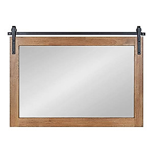 Kate and Laurel Samuels Rustic Wood Framed Wall Mirror, 37.5 x 26.75, Rustic Brown and Dark Charcoal, Functional Farmhouse Mirror for Display