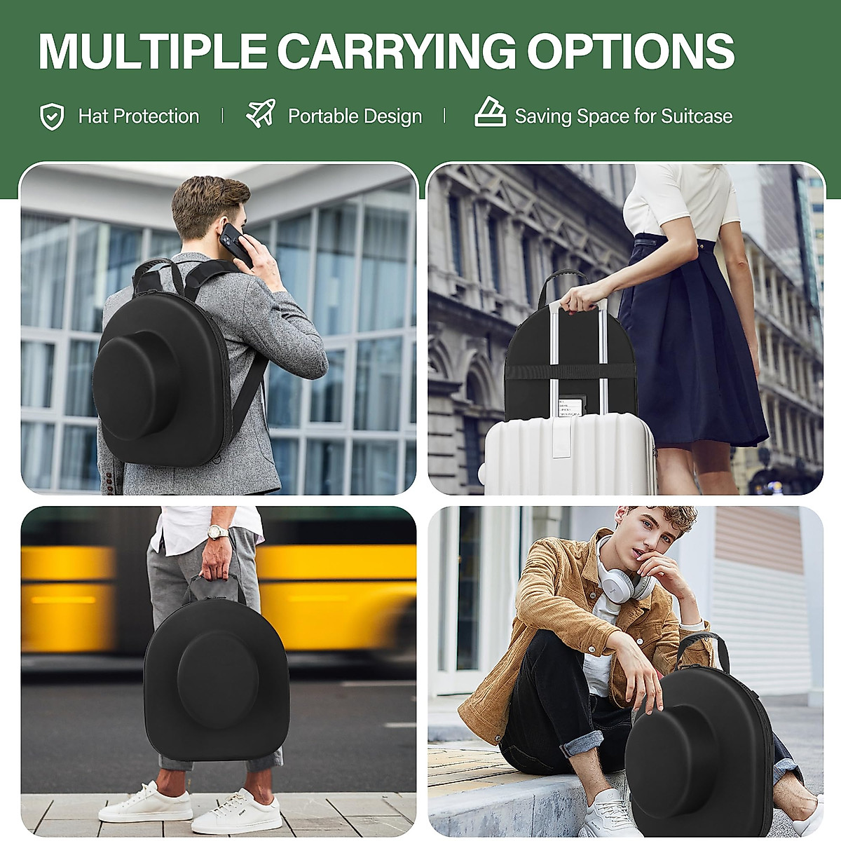 Cinati Hat Box for Travel-Crush Proof Hat Travel Case for Cowboy Hats Holder Storage Box Organizer Cap Carrier with Adjustable Carry Strap