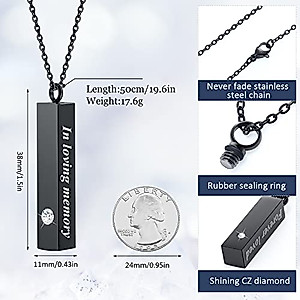 Urn Necklace for Ashes for Men and Women Cremation Jewelry for Ashes Stainless Steel Small Keepsake Pendant for Human Ashes (Black, Sliver, 12)