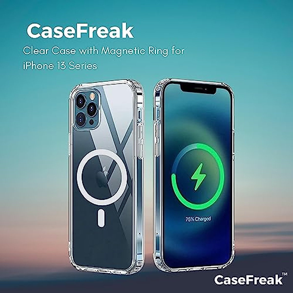 CASEFREAK 2-in-1 Clear Case i13 Mini with Magnetic Ring Mag-Safe Compatible Slim Protective Case + Screen Protector Anti-Fingerprint for iPhone 13 Mini (5.4")
