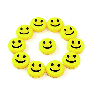 Acxico 8 pcs Silicone Rubber Smile Face Tennis Racquet Vibration Dampener Shock Absorber(4 Smiley Yellow + 4 Surprise Yellow)