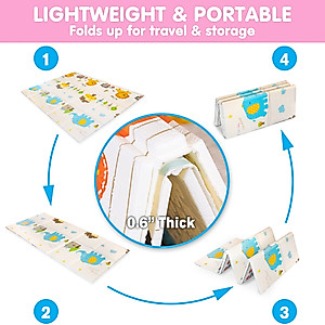 Bammax X-Large Waterproof Foam Padded Baby Play Mat | Reversible & Foldable | Safe & Thick Baby Foam Play Mat | 70" x 78" | Use as Baby Crawling Mat or Kids Play Mat for Floor | Includes Travel Bag