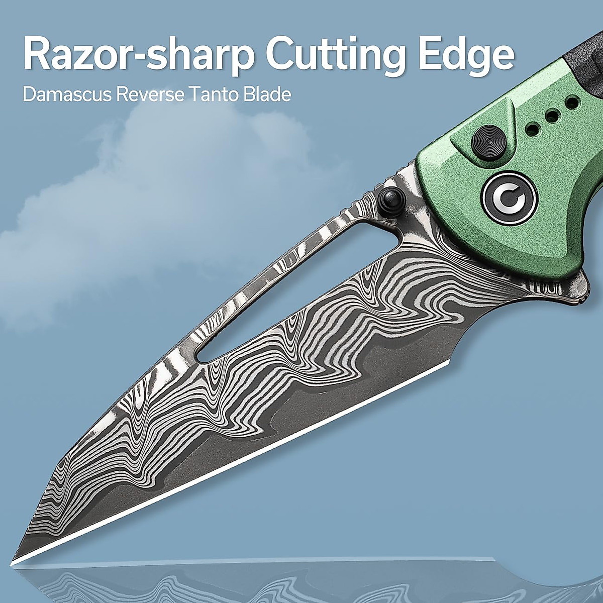 CIVIVI Sentinel Strike Pocket Knife with Glass Breaker, Utility Folding Knife for Outdoor EDC, 3.7" Reverse Tanto Damascus Blade, Aircraft Grade Aluminum Handle with FRN Integral Spacer C22025B-DS1