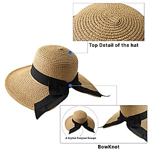 DOFOWORK Women's Sun Hat - Khaki UPF 50+, Packable, Wide Brim Straw Hat for Beach, Travel, Cruise, Honeymoon - Adjustable