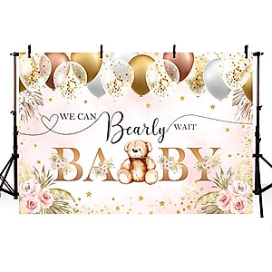ABLIN 7x5ft Boho Bear Baby Shower Backdrop We can Bearly Wait Baby Shower Decorations Brown Balloons Flowers Bohemian Theme Photography Background Baby Shower Party Supplies