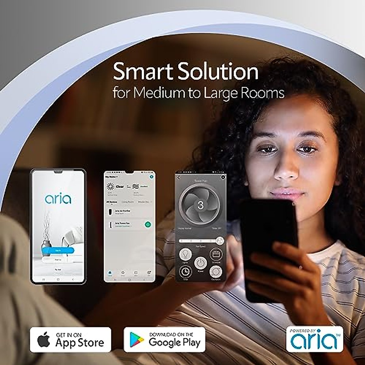 Lasko Smart Oscillating Tower Fan Powered by Aria, Wi-Fi Connected, Voice Controlled, Compatible with Alexa and Google Assistant, Timer, 5-Speeds, 40", White, T40735, Large