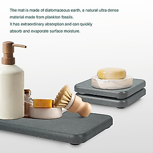 Hachacha Soap Dishes, 4-Set Water Absorbent Diatomite Earth Drying Mats - 2 Large & 2 Small Trays with Anti-Slip Pad, Sandpaper. Ideal for Kitchen Counter, Under Plants, Bath, Toiletries, Deep Grey