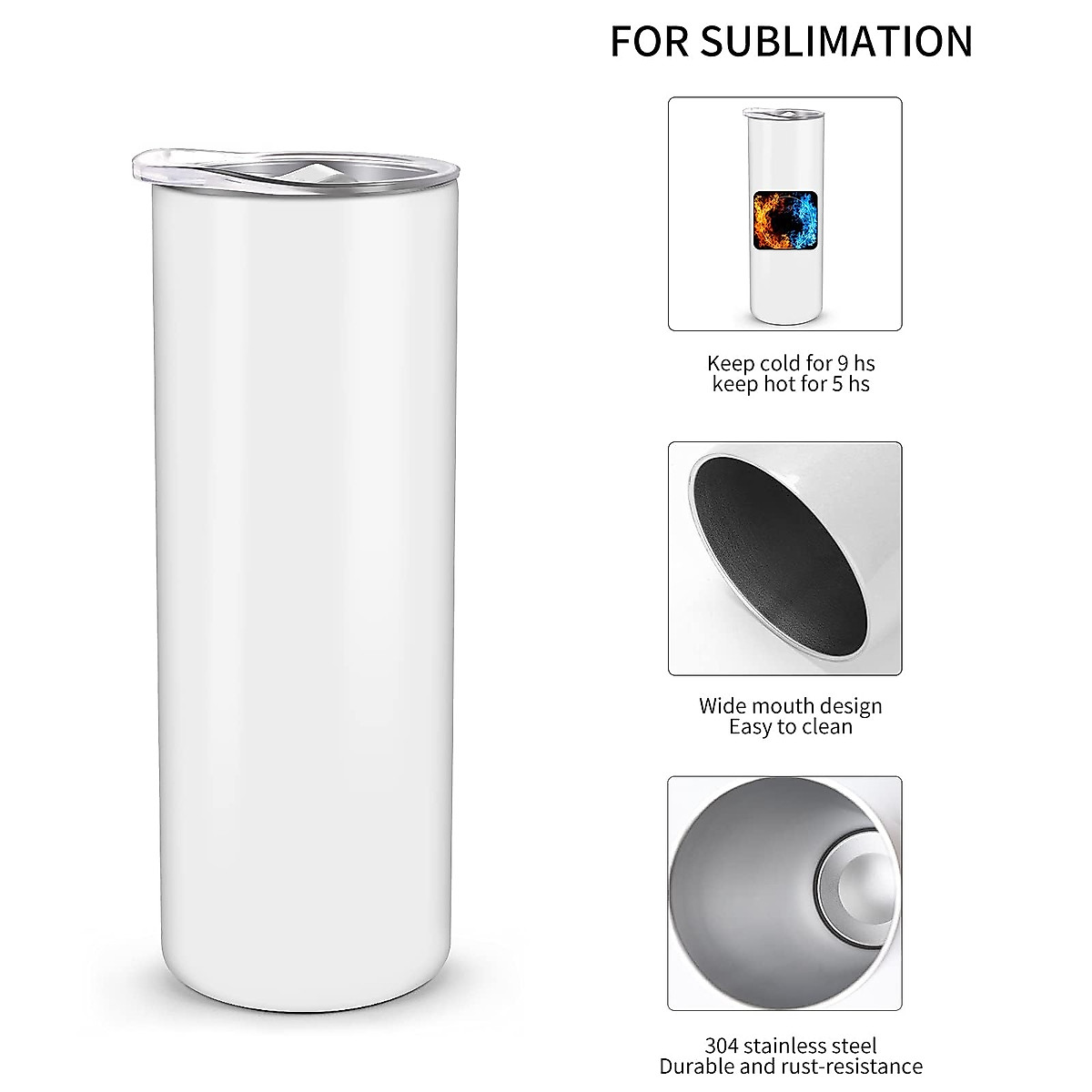 Ninth DIY Transfer 20 oz Sublimation Tumblers Blank Skinny Straight,Stainless Steel Double Wall Insulated Sublimation Glittery White Tumbler, for Heat Press or Convection Oven(5 Pack)