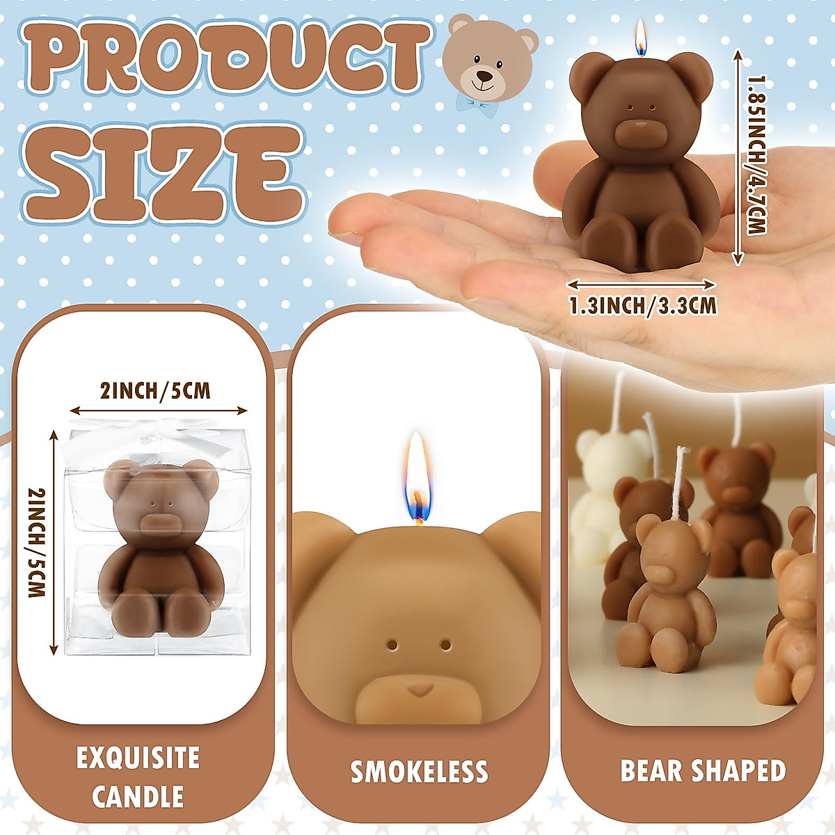 Hoolerry 30 Pcs Baby Shower Favors Bear Candles Favors with 30 Boxes Bear Shaped Candles Handmade Mini Bear Candles Bulk for Baby Shower Boys Girls Wedding Gender Reveal Party Guest (White, Brown)