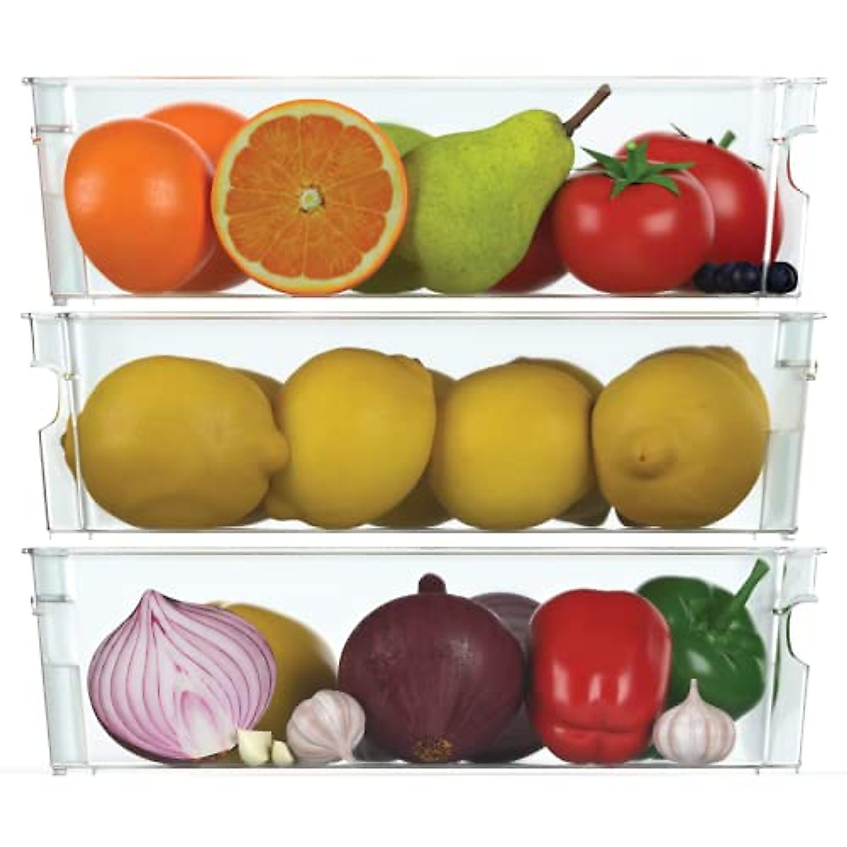 Simply Gourmet Refrigerator Organizer Bins - Set of 6 Clear, Stackable Freezer and Fridge Organizer Containers w/Chalk Pen and Labels - Essential Pantry & Kitchen Organization and Storage