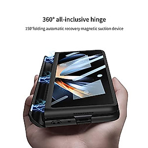 SHIEID Samsung Z Fold 3 Case, Galaxy Z Fold 3 Case with Hinge Protection S Pen Holder Kickstand & Built in Screen Protector Case Cover Fit Samsung Galaxy Z Fold3 Case, Champagne Gold