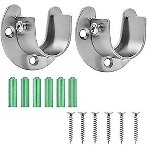 HQDeal 2 Pack Stainless Steel Closet Pole Sockets, Heavy Duty Closet Rod End Supports U Shaped Flange Rod Holder with Screws for Wardrobe Bracket Shower Curtain Rod Flange Socket Kit (32mm)