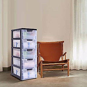 5 Storage Cart,Closet Organizers and Storage, Storage Cabinet,Tall Drawer,Chest Shelves Shoe Clothing Rack,Black Frame/Clear Drawers Bathroom Kitchen Pantry Garage Organizer Home Essentials
