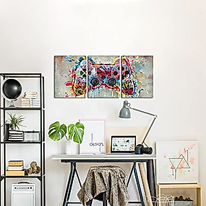 SiMiWOW Video Game Wall Art Gamepad Street Graffiti Painting Gamer Wall Decor Picture Gaming Poster Framed Canvas Prints Ready to Hang (12"x16"x3 Panels)