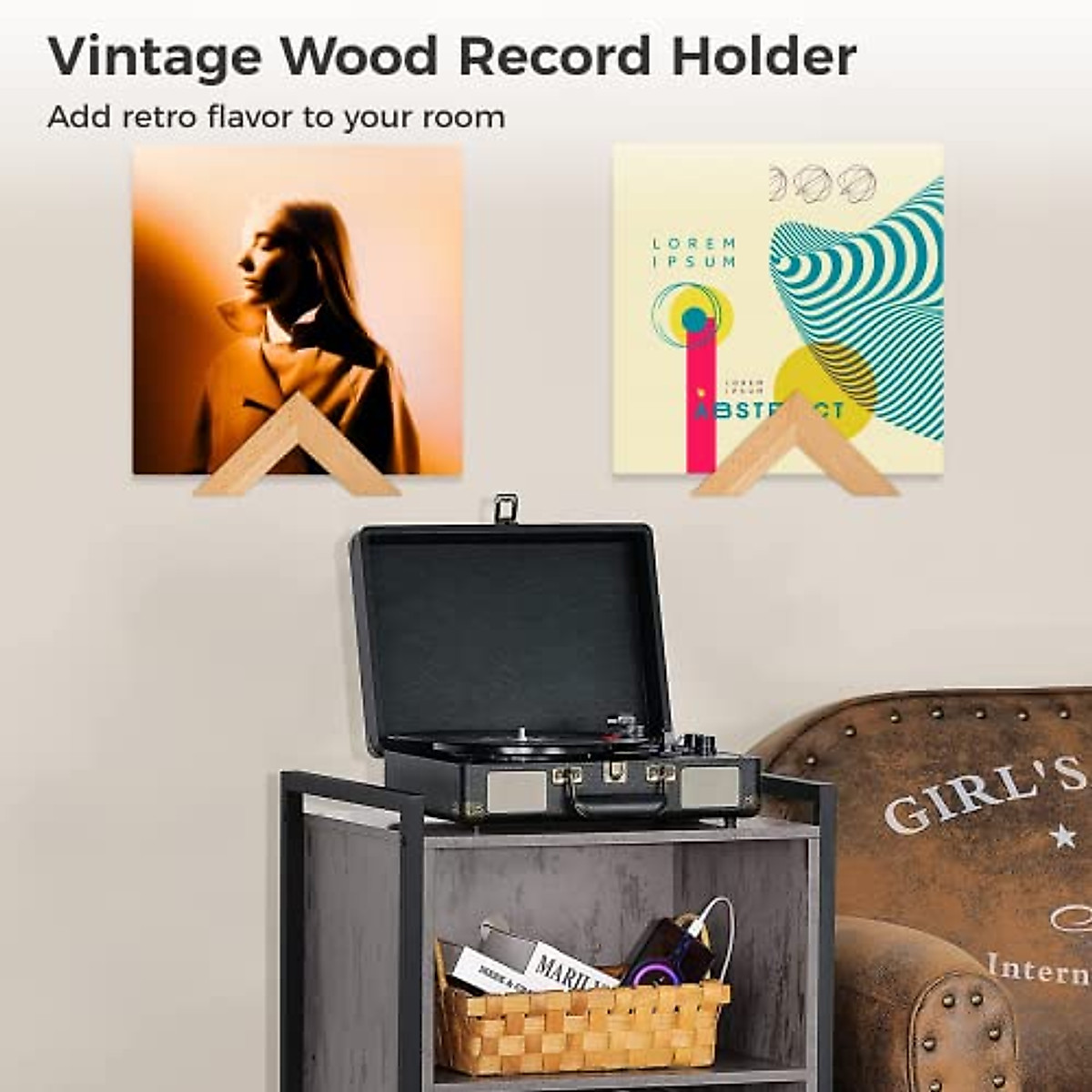 TIMCORR Vinyl Record Holder Set : Vinyl Wall Mount for Record Display, Beech Wood Album Shelf with Sticky Transparent Tapes Hanging on the Wall (Beech Wood Set of 2)