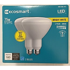 EcoSmart 75-Watt Equivalent BR40 Dimmable Energy Star LED Light Bulb Bright White (2-Pack) New Model