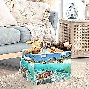 Kigai Beach Turtle Storage Baskets for Shelves Foldable Closet Basket Storage Bins with Lid for Clothes Home Office Toys Organizers