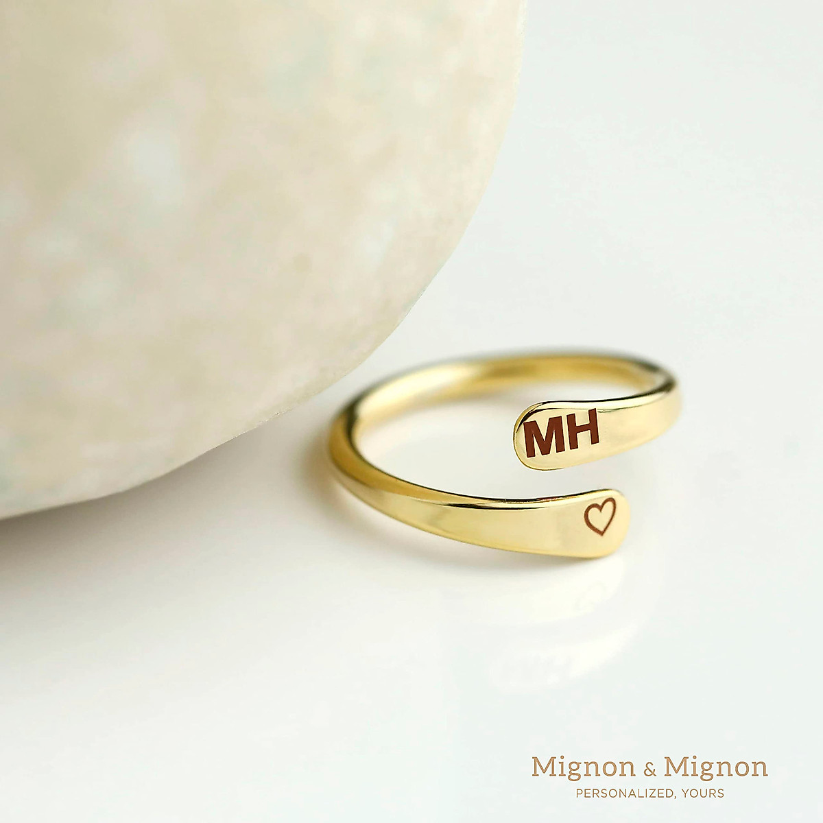 MignonandMignon Personalized Wrap Ring Engraved for Women Double Name Date for Couples Pinky Ring for Men Stackable Customize Mothers Day Gift -RWR