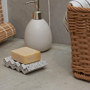 Tapeera Zig Zag Jesmonite Terrazzo Stone Soap Dish for Bathroom Sink - Concrete Soap Saver for Bar Soap Holder for Shower - Sponge Holder - Self Draining Soap Dish Holder - Kitchen Soap Tray (White)