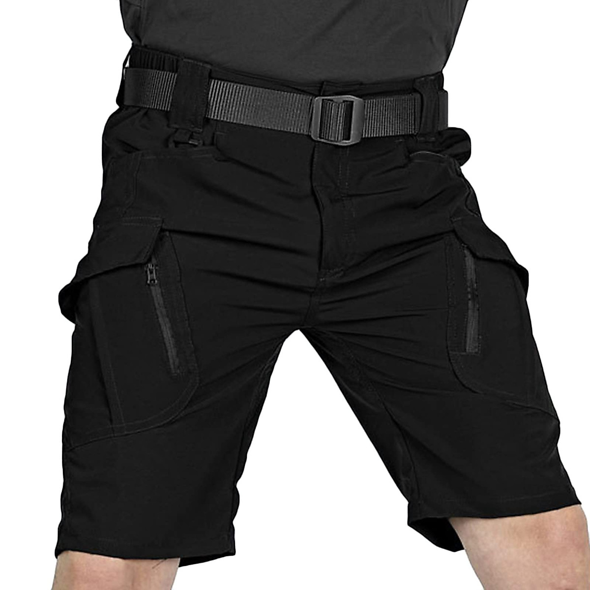 Men Shorts Packet Mens Shorts Classic Fit Elastic Waist Waistband Cargo Shorts Multi Pockets Summer Wrinkle-Free Tooling Shorts Linen Shorts Plus Size Black 3X