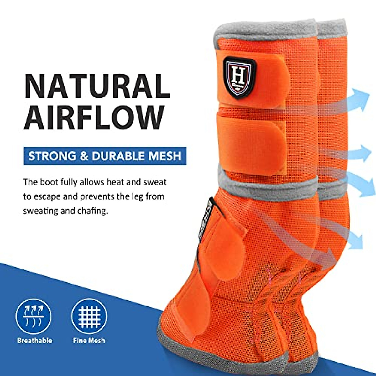 Harrison Howard Horse Fly Boots Perfect Contoured Fit Leg Guards Dense Mesh Boots with Ventilated Comfort Reliable Protection from Summer Elements Set of 4 Vibrant Orange L