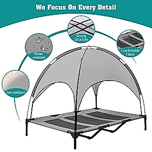 ZOOMOS PETOK 48" Elevated Dog Bed Large with Removable Canopy Breathable Oxford Fabric w/Convenient Carrying Bag Portable Raised Pet Cot Cooling Dog Bed for Camping Beach Lawn (X-Large 48 INCH, Grey)