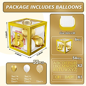 Balloon Boxes with Letters, ADOINBY Gold Baby Boxes Letter Blocks Boxes with 54 Letters, 6 Baby Balloon Box for Baby Showers & Bridal Shower, Reusable Birthday Party Decoration Boxes with 55 Balloons