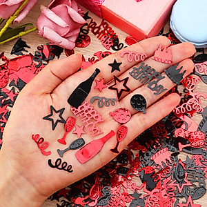 3000 PCS Red Black Happy Birthday Confetti Metallic Foil Stars Birthday Cake Balloon Confetti Table Scatter Confetti Decoration for Birthday Party Anniversary Baby Shower DIY Arts and Crafting