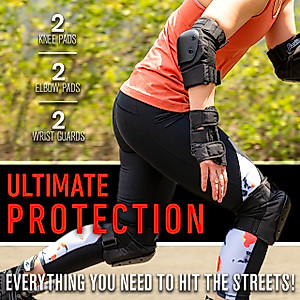Franklin Sports Youth / Adult Knee Pads, Elbow Pads, Wrist Guards 3 in 1 Protective Set for Skate Protective - Skateboard - Biking - Youth