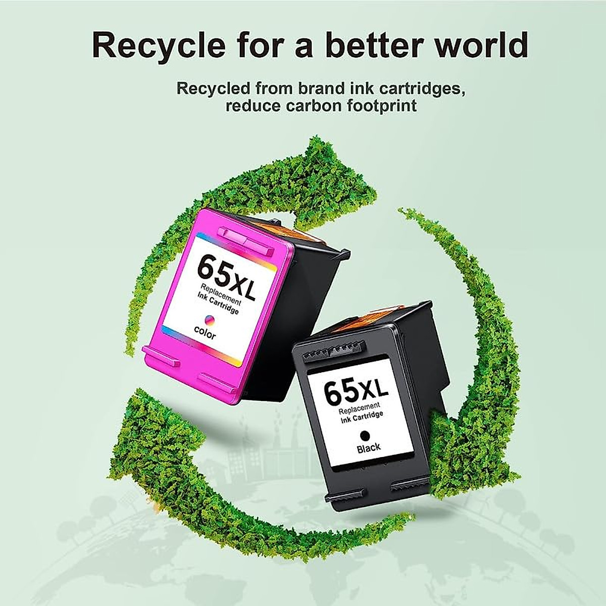 65XL Black and Color Combo Pack Remanufactured Ink for HP 65XL 65 XL for Deskjet 2680 2655 2652 2635 2624 DeskJet 3755 3752 3772 3720 Envy 5058 5052 5055 5034 5032 AMP 100 105 120 (Black, Tri-Color)