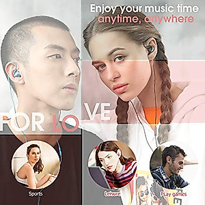 JAAMIRA Sports Wired Earbuds in-Ear Earphones with Microphone &Volume Control -Bass &Noise Isolation Over Ear Headphones with 3.5mm Jack -for Android Phone iPhone Computer Gaming Workout IPX4 Pink