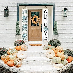 CROWNED BEAUTY Thanksgiving Pumpkin Porch Banner Sign Fall Welcome 12x70 Inch Indoor Outdoor Seasonal Hanging Front Door Farmhouse Wall Decoration CS077-12