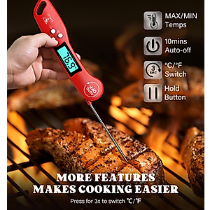 DOQAUS Digital Meat Thermometer, Instant Read Food Thermometer for Cooking, Kitchen Thermometer Probe with Backlit & Reversible Display, Cooking Thermometer Temperature for Turkey Grill BBQ Candy