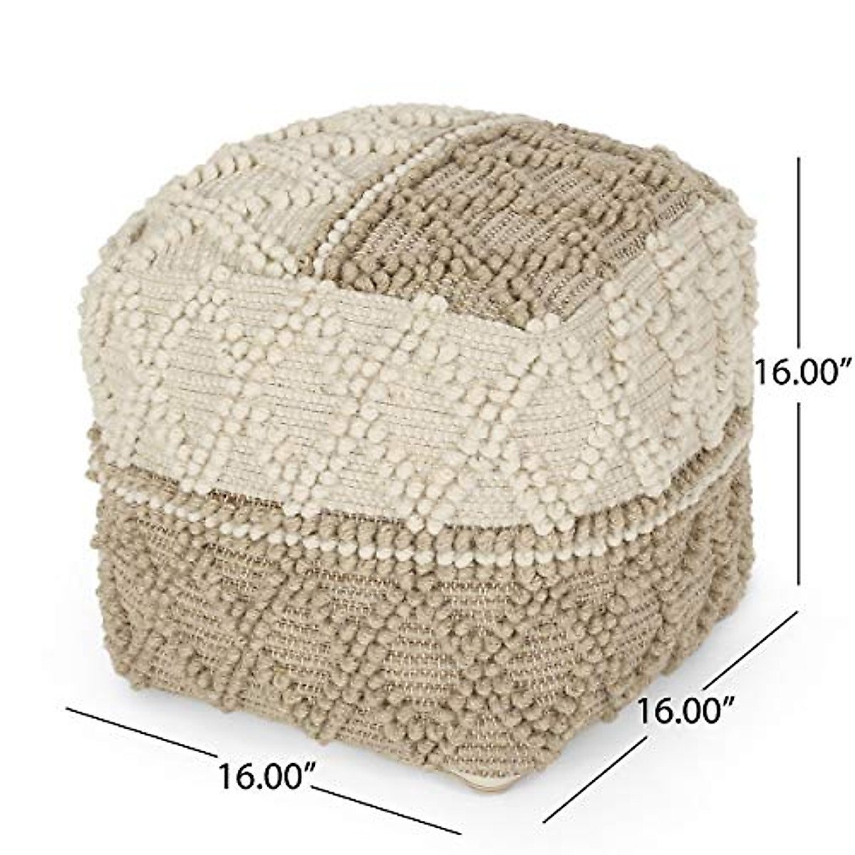 Christopher Knight Home Dellroy Pouf, Ivory + Beige