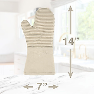 All-Clad Premium Silicone Oven Mitt: Heat Resistant to 500 Degrees - 100% Cotton & Silicone, 14"x7" Pot Holder for Kitchen and Barbeque, (1-Pack), Almond