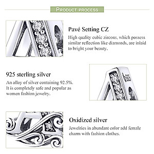 BETTY&SARAH 925 Sterling Silver Letter A Charms for Pandora Bracelets Alphabet Initial Beads Jewelry Gift for Women