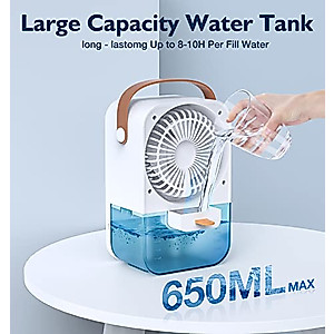 XL Evaporative Air Conditioner Portable Air Cooler,Powerful 4-Speed,Quiet, 650 ML Water Tank,Display Prower Desktop Cooling Fan For Bedroom, Office, Living Room & More