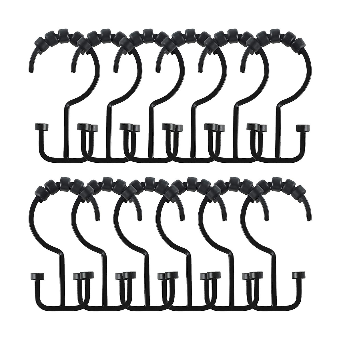 Utopia Alley Shower Hooks - Double Shower Curtain Rings for Bathroom - Rust Resistant Shower Curtain Hooks for Shower Curtain or Liner - Flat Double Shower Curtain Hooks - Set of 12, Matte Black