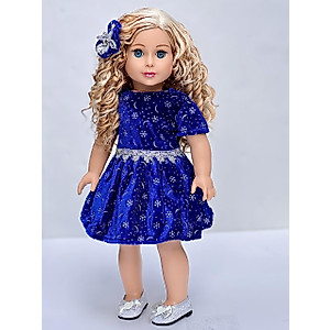 - Midnight Blue - 3 Piece Outfit - Dark Blue Sparkling Holiday Dress with Matching Silver Shoes and Headpiece - Clothes Fits 18 Inch Doll (Doll Not Included)