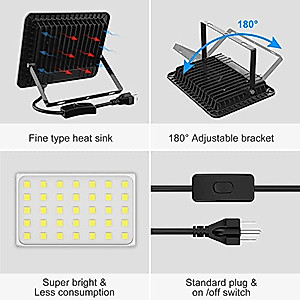 ROMMOR 60W LED Flood Light, 6000LM IP66 UL Approved Plug Waterproof Outdoor LED Daylight White Floodlight for Yard, Garden, Garages, Front Porches and More(60W*1Pack)