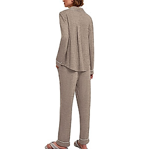 Ekouaer Pyjamas for Women Cute Long Sleeve Sleepwear Elegant Two Piece Button Down Loungewear Pjs Set Ladies Pajama Party Light Grey Khaki,Medium