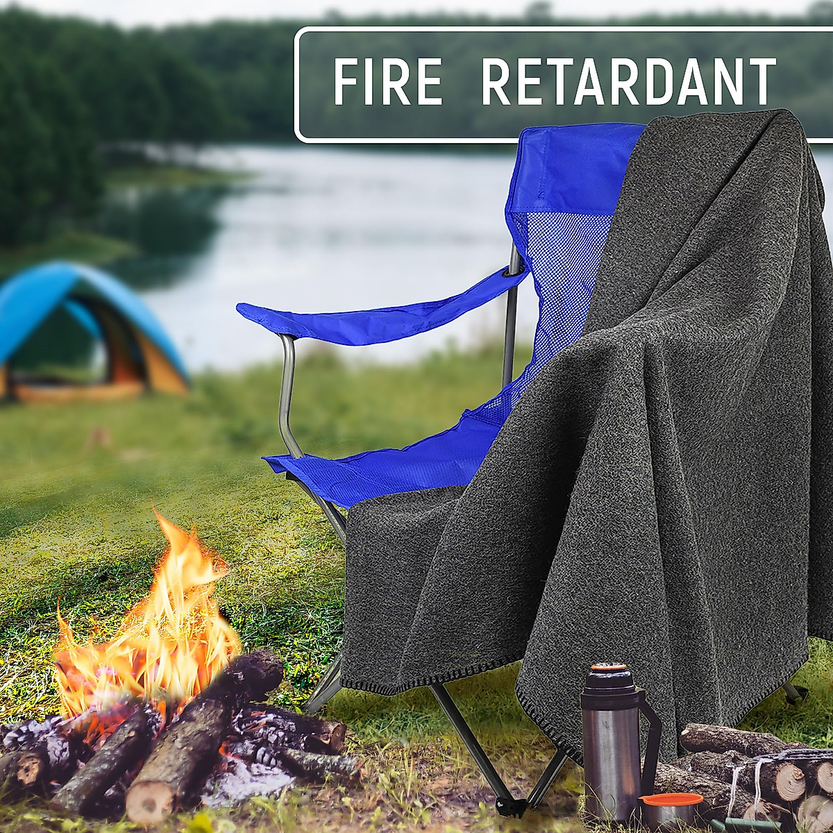 Jmr Usa Inc. Military Wool Blanket for Camping and Everyday Use, Fire Retardant Extra Thick and Warm Outdoor Wool Blanket, 70% Wool, Grey, Size 62X84.