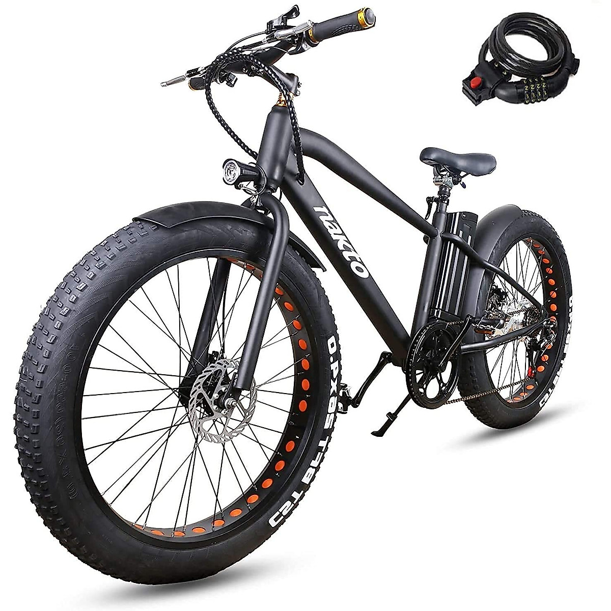 NAKTO Electric Bike Fat Tire 350W 26" Electric Mountain Bicycles for Adults, 36V10AH Removable Lithium Battery Ebike, Mountain/Beach/Snow/City Commute Ebike 6 Speed Gear,Dual Disc Brake E-Bikes
