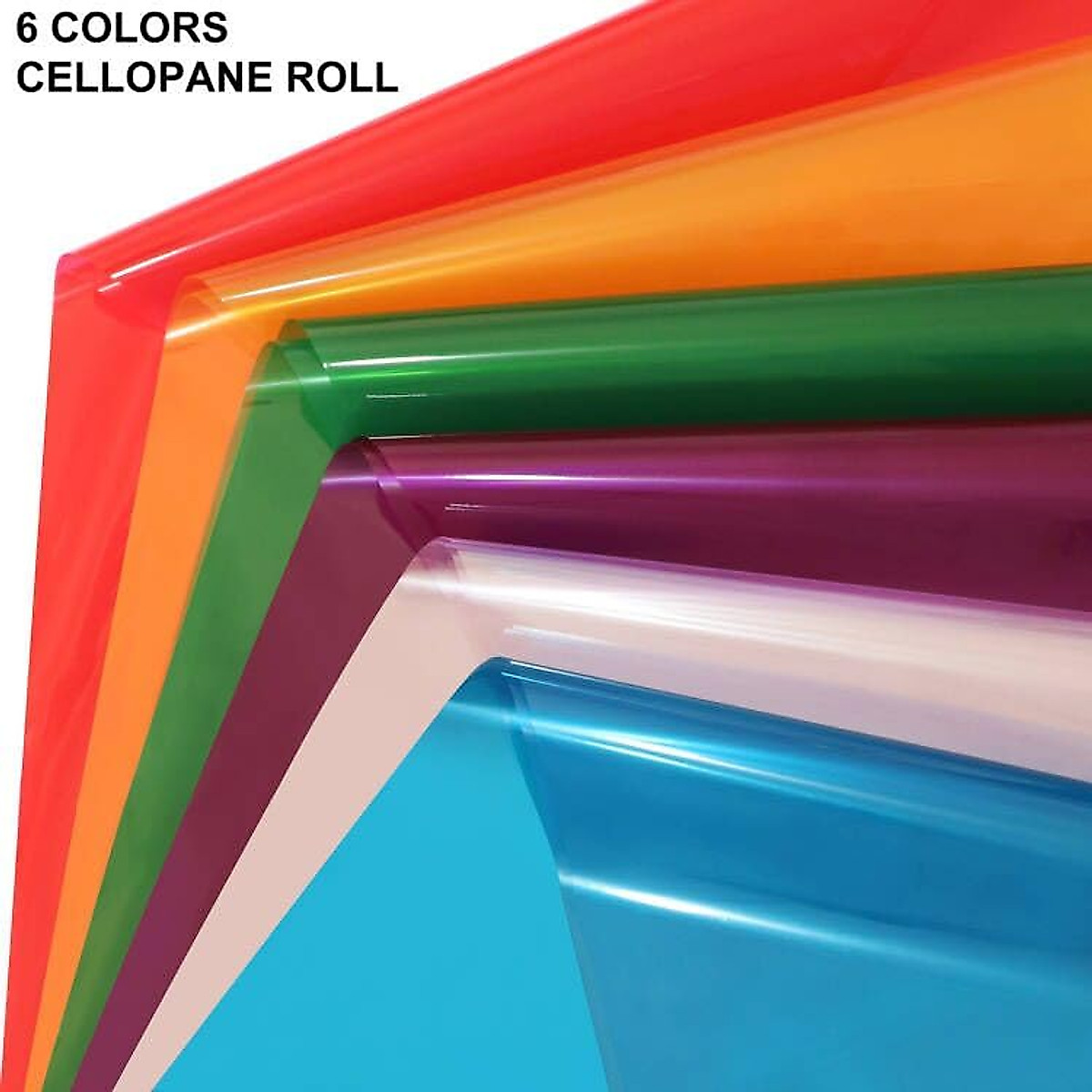 SYOGUA Transparent Colored Cellophane Wrap Roll - 6 Colors, 34 in x 16.4 ft Cellophane Paper Rolls - Red, Purple, Green, Gold, Blue, Clear Cellophane Wrap for Gift Baskets, Treats Wrapping, Crafts