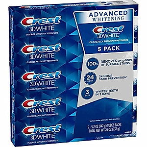Crest 3D White Advanced Whitening Toothpaste, 5.2 oz (Pack of 5)