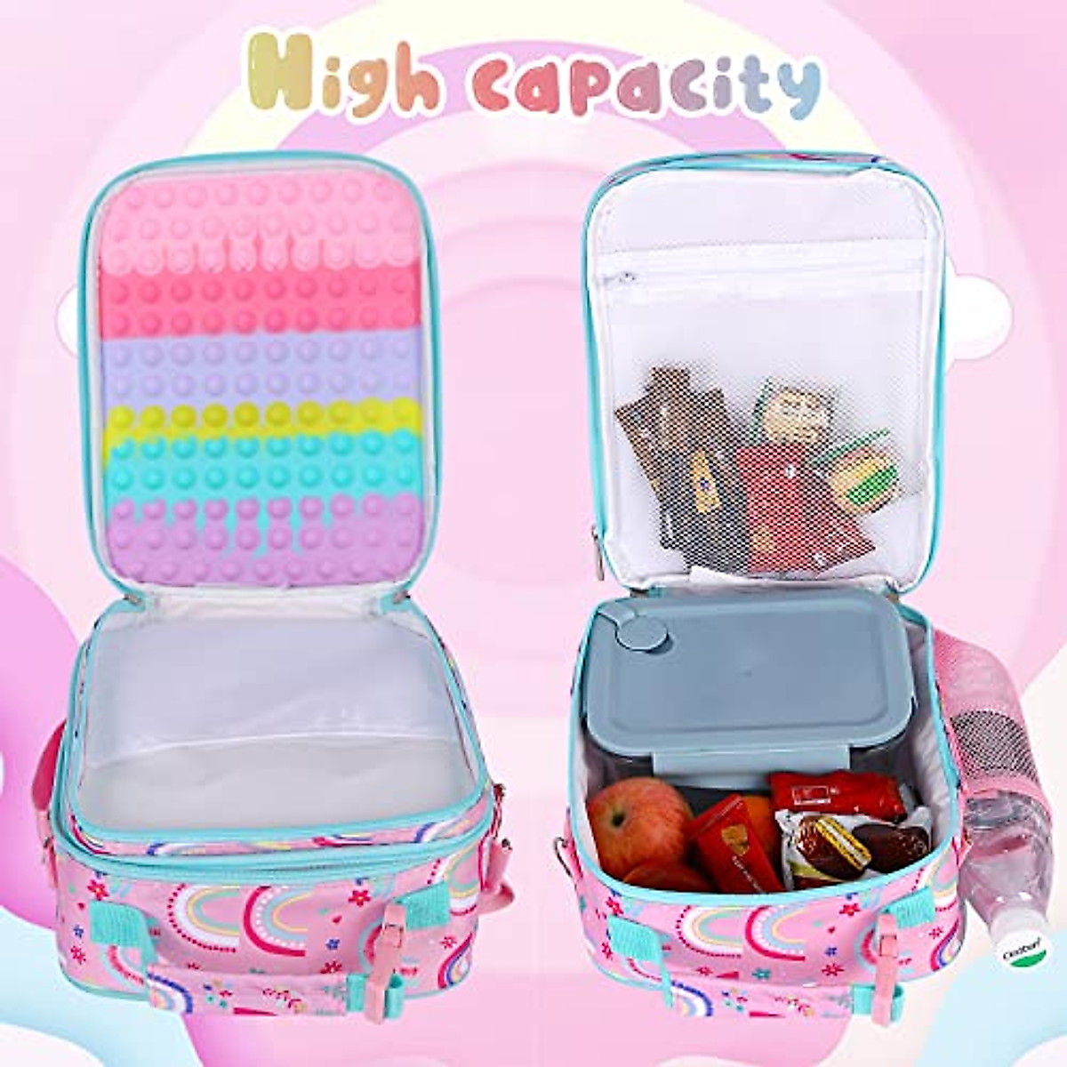 JoyLEME Pop Lunch Box for Kids Girls Insulated Lunch Boxes, Girls Fidget lunch Bag toy for kids Lunch Bag for School Travel Outdoor with Adjustable Shoulder Strap Back to School Gifts(Cloud)