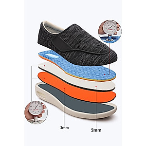 ZUMEIJIA Women's Diabetic Shoes for Women Casual Adjustable Walking Shoes Wide Shoes for Elderly Swollen Feet Non-Slip Air Cushion Bottom Fattening and Widening Black Grey 9.5