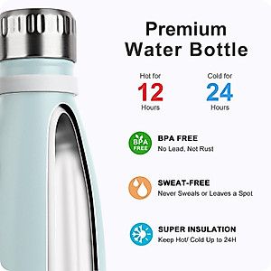 Mollcity 9 oz Water Bottle for Kids-Small Stainless Steel Water Bottle for School Vacuum Insulated Metal Leak Proof Cola Shape Water Bottle for Boys Girls(Baby Blue)