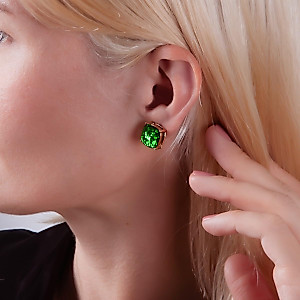 Large Stud Earrings for Women - Big Stud Earrings for Women, Square Emerald Green Earrings For Women, Simulated Green Emerald Earrings for Women, Green Stud Earrings for Women, Green Stone Earrings