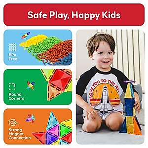 PicassoTiles 80 Pieces Magnetic Building Tiles Magnet Toys Diamond Educational Playset for STEM Sensory Gifts Kid Brain Development Stacking Blocks Construction Set